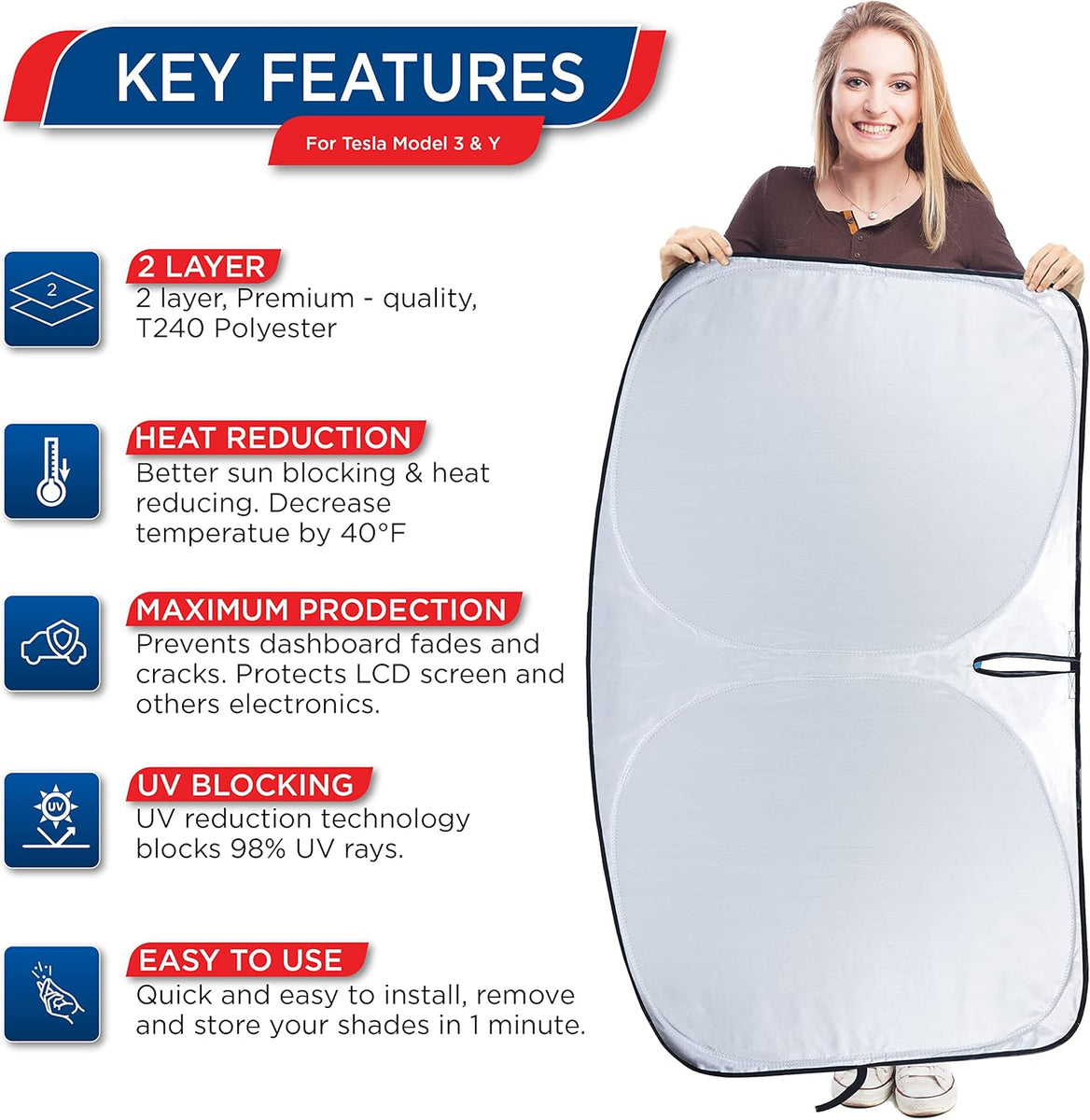 Pract Pack - 142x93 cm Foldable Car Sun Shade & Window Sun Blocker - B ...