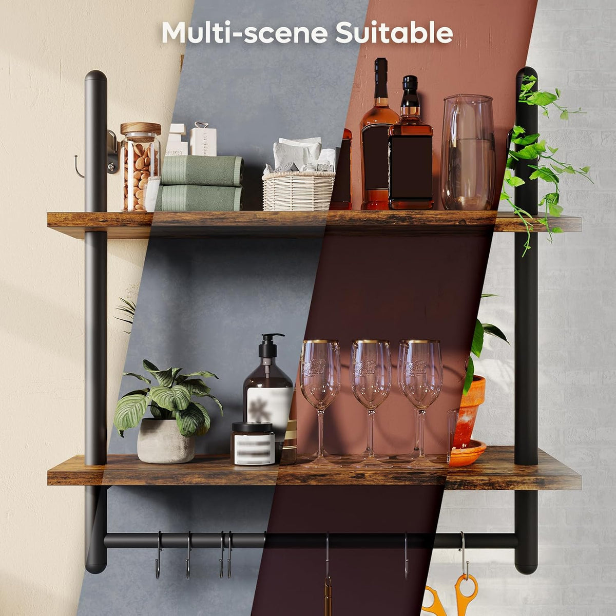 Pract Pack - Kitchen Floating Shelves Wall Mounted Display Rack with T ...