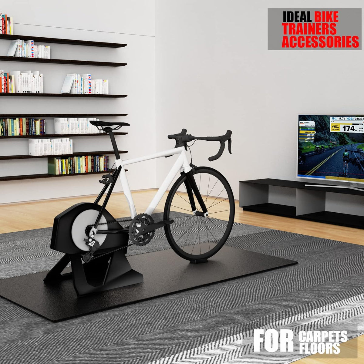 Volafit - 6mm Thick PVC Exercise Bike Trainer Mat 76 x 152 cm - Black ...