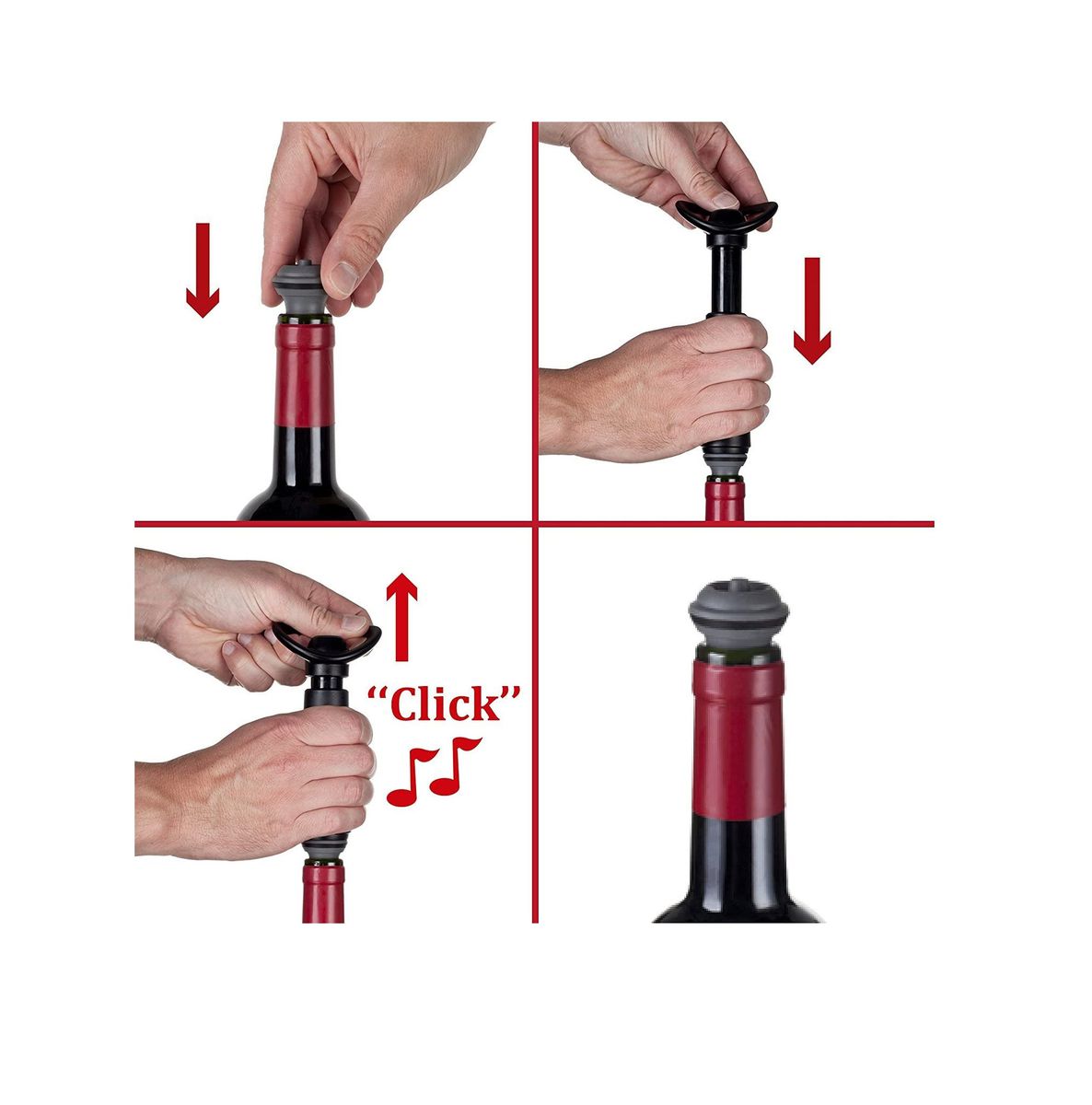 Bar Visor - Vacuum Wine Stopper Set with 1x Pump and 4x Stoppers - Bla ...