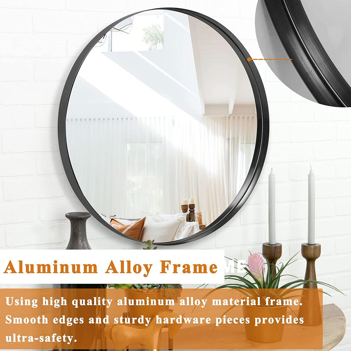 Volamor- Large Round Decorative Metal Framed Wall Hanging Mirror 70cm ...